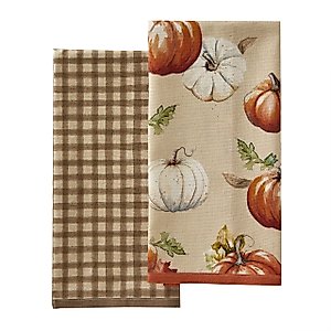 SKL Home Harvest Autumn Pumpkins Dish Towel Set, Natural, 2 Pack