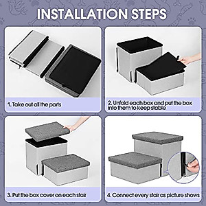 Dog Stairs with Storage, Foldable Dog Steps for Small Dogs, 2 Tiers Non-Slip Pet Stairs for High Beds Or Couch and Sofa, Hold up to 50 lbs Pet Dog Cat