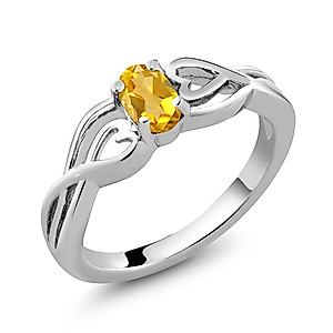 Gem Stone King 925 Sterling Silver Natural Citrine Women's Engagement Ring 0.40 Cttw Oval 6X4MM Gemstone Birthstone (Available 5,6,7,8,9) (Size 5)