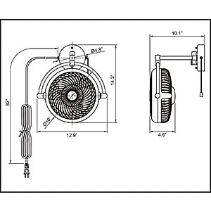 Parrot Uncle Wall Mount Fans Pull in Ceiling Fan with Folding Arm Cord with Plug, 10 Inch, Walnut Color