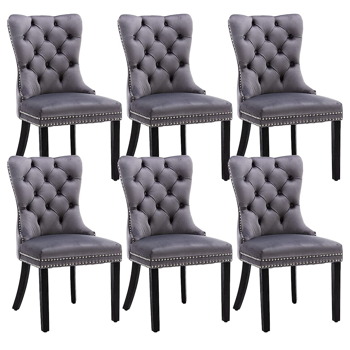 Eifizek Velvet Dining Chairs Set of 6, Tufted Dining Room Chairs with Solid Wood Legs for Kitchen Dining Room (Grey)