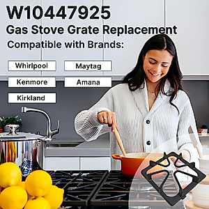 EIOLWJIEO W10447925 Burner Grate Replacement for Whirlpool Range Stove Cooktop, Compatible with Amana, Maytag, Kenmore Gas Stove Top Grate Parts, Matte Enamel Cast Iron Range Burner Rack 4-Pcs