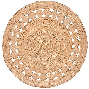 SAFAVIEH Natural Fiber Round Collection 3' Round Natural NF364A Handmade Boho Charm Farmhouse Jute Area Rug