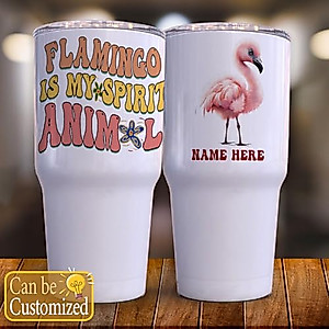 Flamingo Spirit Animal Gift Mug for Coworkers and Friends Personalized Engraved 30oz Tumbler Insulated Steel Gift Idea