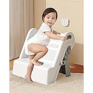 VEMJO Folding Step Stools for Kids Boys and Girls Adjustable Toddler Step Stool for Bathroom Sink 2 Step Ladder Toilet Foldable Step Stool with Handles and Non-Slip Pads (White Colour)