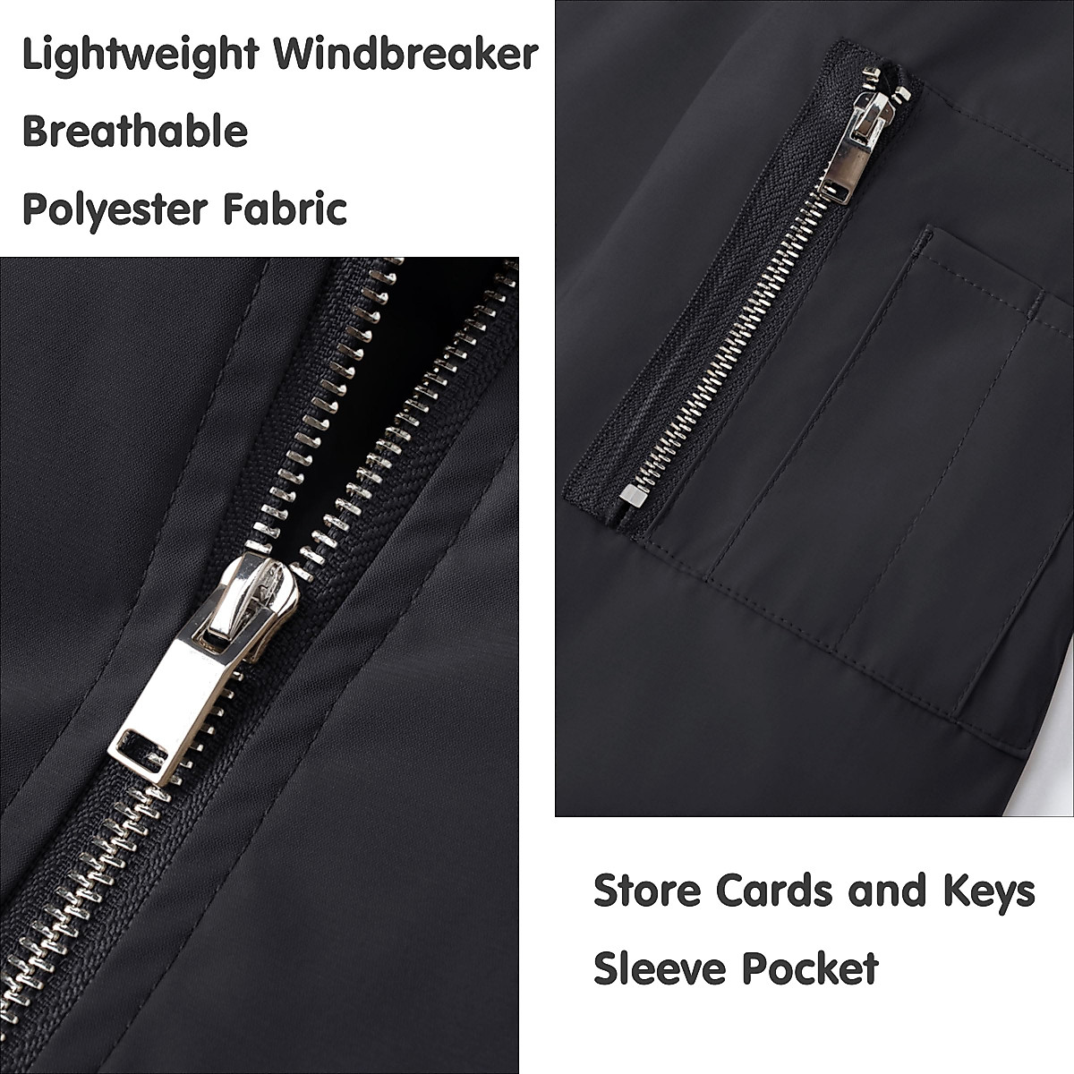 MAGNIVIT Black Bomber Coat Mens Jacket Fashion Trendy Mens Bomber Coats Lightweight Windbreaker Jackets Lightweight Full Zip Flight Jacket