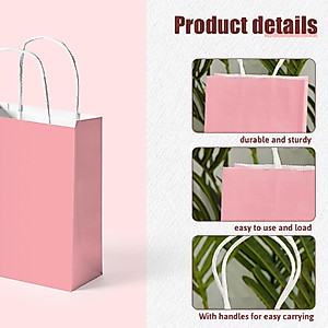 Shindel 24PCS Gift Bags With Handle, 5.5" x 2.8" x 7.9" Pink Party Favor Bags Kraft Paper Goodie Bags for Birthday Party Wedding Anniversary