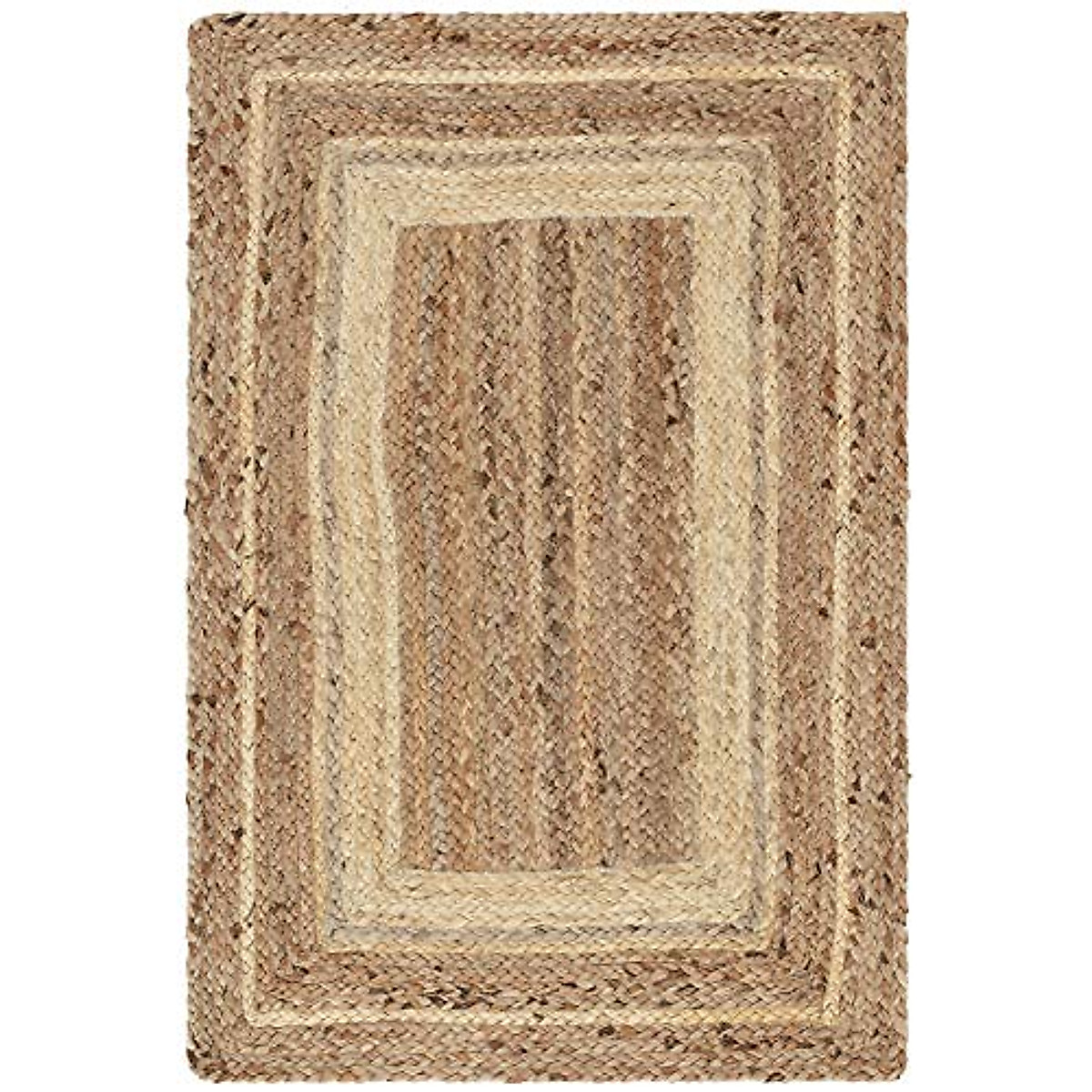 Well Woven Delphina White & Natural Color Hand-Braided Jute Border Pattern Area Rug (2' x 3')