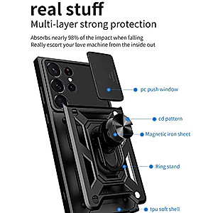 CCSmall Case for Samsung Galaxy S23 Ultra (Not S23) with Slide Camera Cover, Military Grade Drop Protective Phone Cover Case with Ring Kickstand for Samsung Galaxy S23 Ultra 5G SJ Green