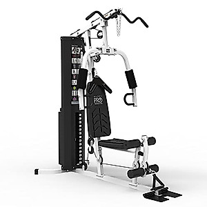 Marcy MWM-7454 Stack Weight Multifunctional Home Gym Workout Station with Pulley, Arm, and Leg Developer for Full Body Fitness, White