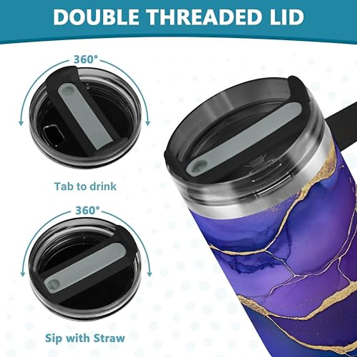 SEHANY Purple Marble 30 Oz Tumbler with Lid and Straw, Double Vacuum Stainless Steel Insulated Sports Water Bottle Cup Holder Friendly Leak-Proof Travel Coffee Cup for Iced Drink