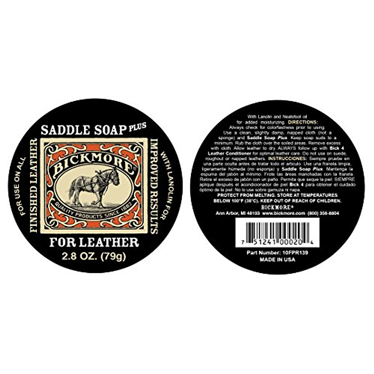 Bickmore Saddle Soap Plus - 2.8oz - Leather Cleaner & Conditioner with Lanolin - Restorer, Moisturizer, and Protector
