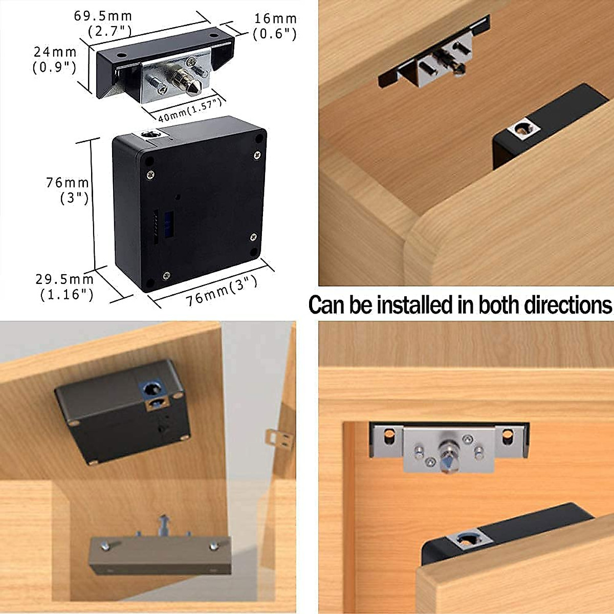 CODACE Electronic DIY Cabinet Lock, Smart NFC RFID Lock with Slide Latch for Double Hidden Door Cabinet Drawer Wooden Cupboard