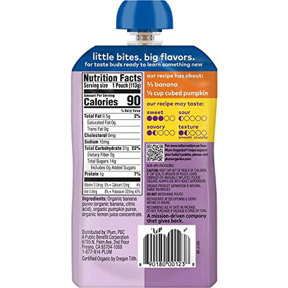 Plum Organics | Stage 2 | Organic Baby Food Meals [6+ Months] | Banana & Pumpkin | 4 Ounce Pouch (Pack Of 6) Packaging May Vary