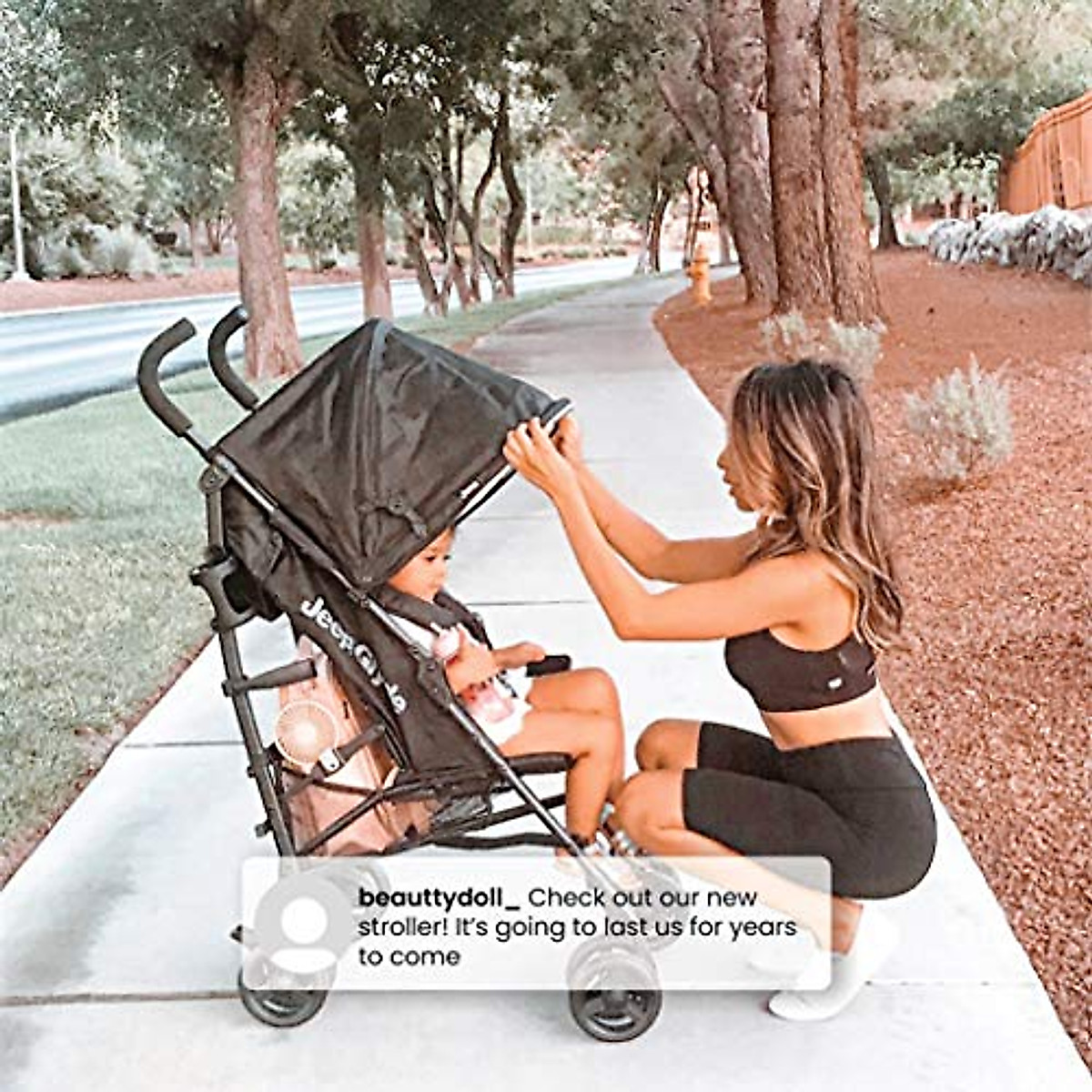 Jeep PowerGlyde Plus Stroller by Delta Children - Lightweight Travel Stroller with Smoothest Ride, Aluminum Frame, 4-Position Recline, Extra Large Storage Basket, Black