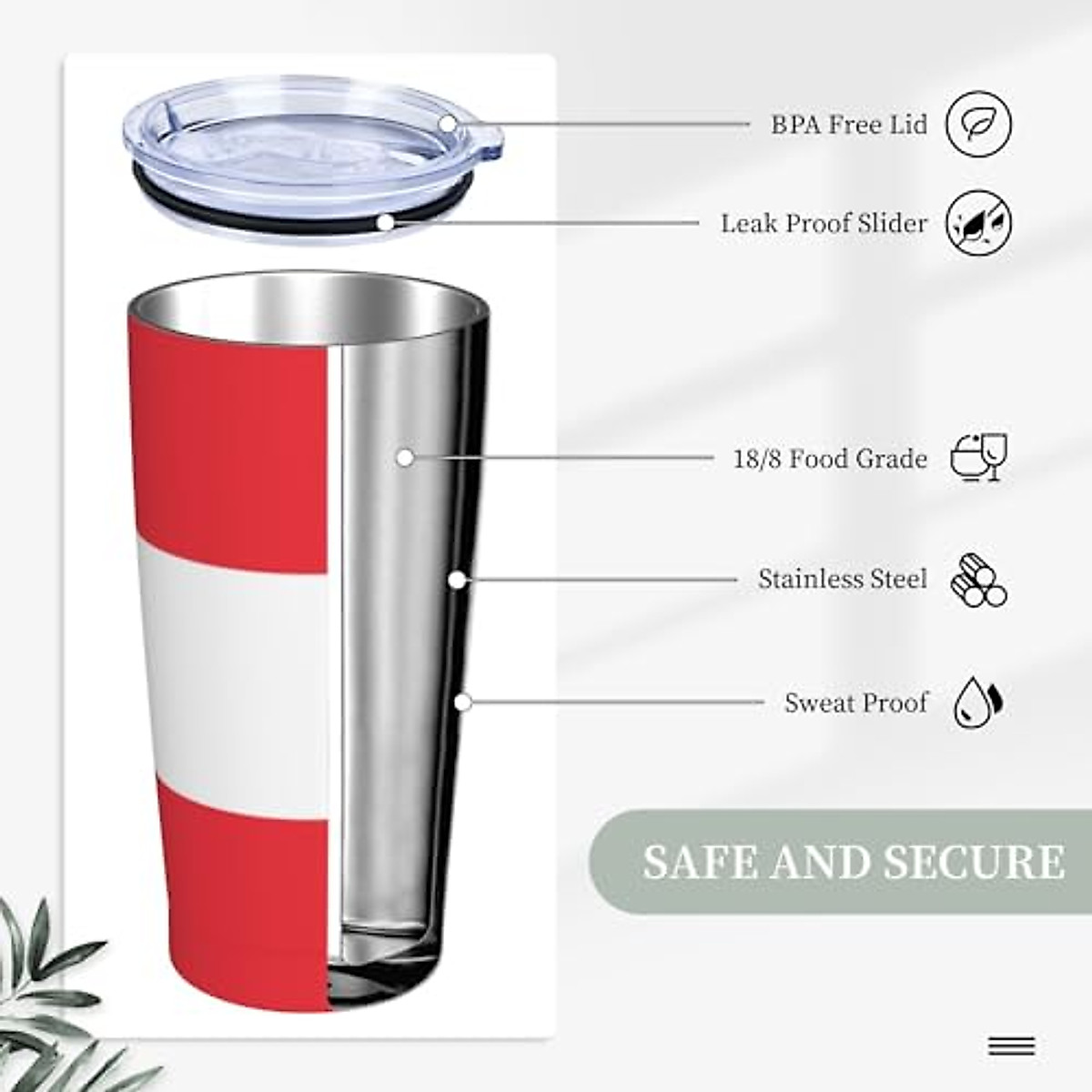 VKKOEWL Austrian Flag Stainless Steel Insulated Tumbler 20 Oz Travel Water Bottle Coffee Mug Drink Cup With Lid Straw
