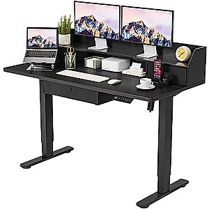 Homall Electric Standing Desk with Triple Drawers, Adjustable Height Stand Up Desk, 55 x 24 Inch Table with Storage Shelf, Sit Stand Home Office Desk with Splice Board (Black)