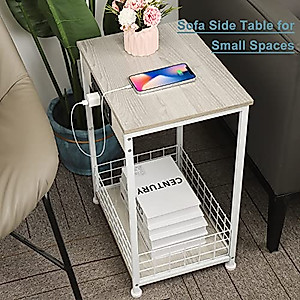 smusei White Nightstand Bedroom End Table with Charging Station Sturdy Bed Side Table for Living Room, Narrow Bedside Night Stands with Storage and USB Ports for Small Spaces Sofa Couch
