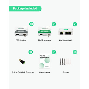【Upgraded】 LINOVISION POE Over Coax EOC Converter+ Mini Passive 2 Port POE Extender IP Over Coax Max 3000ft Power and Data Transmission Over Regular RG59 Coaxial Cable