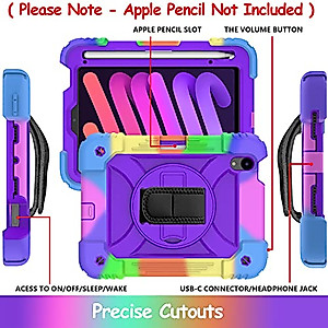 LTROP iPad Mini 6 Case 2021, iPad Mini 6th Generation Case for Kids, Heavy Duty Shockproof Cover with Pencil Holder/360 Rotating Stand/Hand Strap for iPad Mini 6th Generation 8.3 Inch 2021, Purple