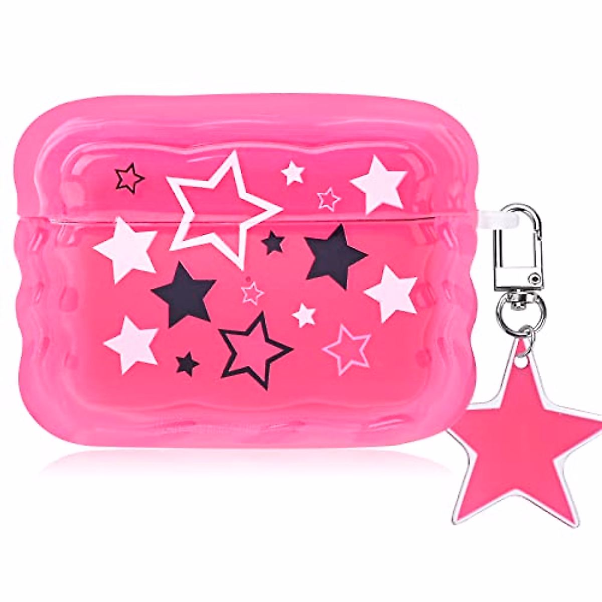 Mainrenka Cute Kawaii AirPod Pro Case Pink Stars Aesthetic Design with Keychain for Girls and Women