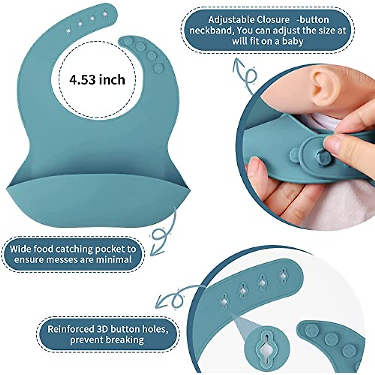 Silicone Baby Feeding Set, 2 adjustable bibs with food collectors, 1 suction cup divider, 1 suction cup, 1 sippy cup,1 stage 1 spoon and 1 fork, Baby Led Weaning Utensils,Toddler Self Feeding Set