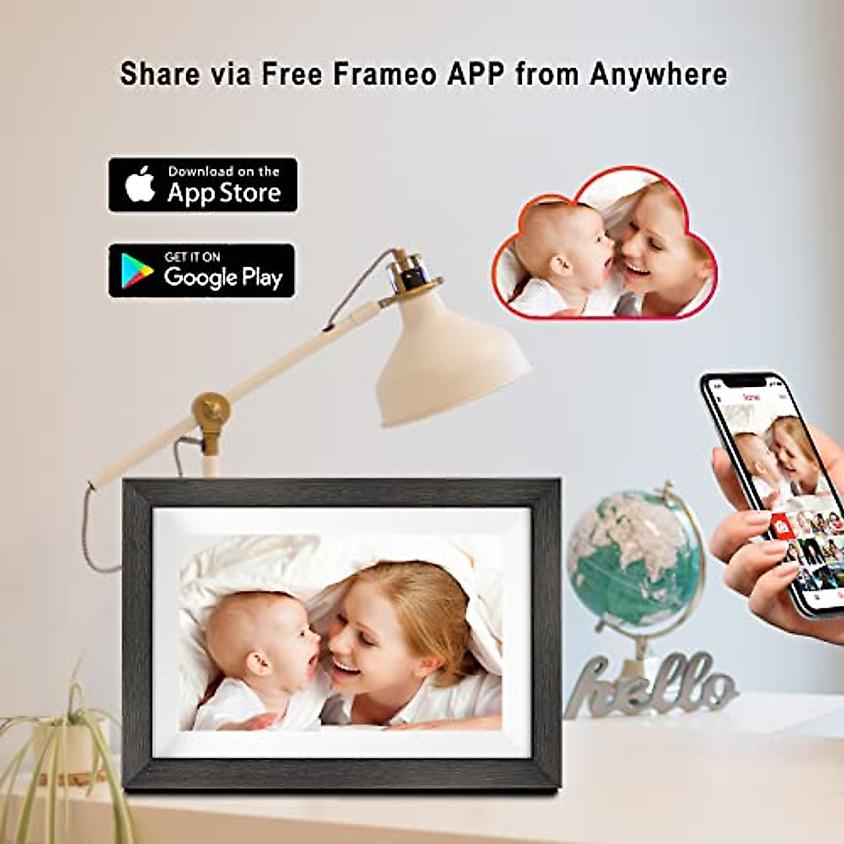 Frameo Digital Photo Frame with 32GB Memory,10.1 Inch WiFi Smart Digital Picture Frame with HD IPS Touch Screen,Auto-Rotate,Send Pictures from Anywhere via Frameo APP(Wood Effect)