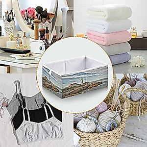 KEEPREAL Cape Elizabeth Lighthouse Basket Bin Large Storage Basket Toy Basket Cube Storage Basket Clothes Basket Decorative Basket for Home Office