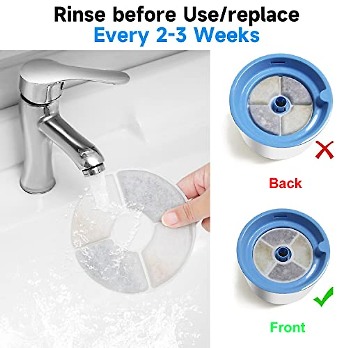 SAMANIJA 8-Pack Cat Water Fountain Filters for 81oz/2.4L Automatic Pet Round Fountain Filter Replacement Activated Carbon Filters