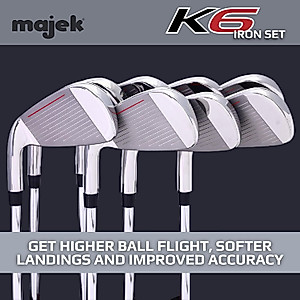 Majek K6 Iron Set +1 inch Over Big & Tall Men's 8-Piece Set (4-PW, SW) Right Handed Steel Shaft Regular Flex R Flex Club (Tall 6'0"+ / +1" Over) with Midsize Black Pro Velvet Grips