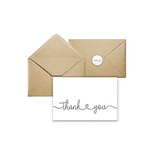 Thank You Cards with Kraft Envelopes and Stickers, Bulk Pack of 20, 4x6 Inch Professional Looking | Suitable for Business, Baby Shower, Wedding, Small Business, Graduation, Bridal Shower, Funeral