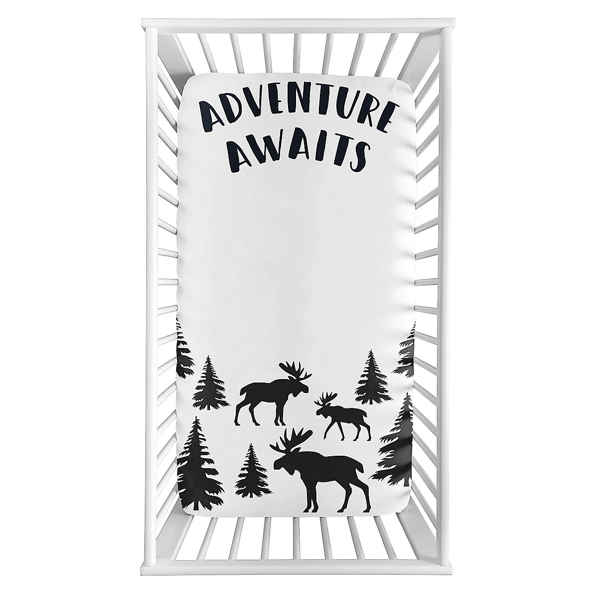 Sweet Jojo Designs Woodland Moose Boy Fitted Crib Sheet Baby or Toddler Bed Nursery Photo Op - Black and White Adventure Awaits Rustic Patch
