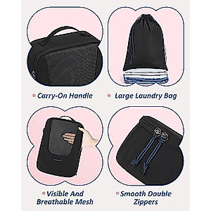 Packing Cubes for Suitcases, BAGSMART 6 Carry On Suitcase Organizer Bags Set Travel Packing Cubes for Women, Lightweight Luggage Organizer Bags with Shoe Bag & Luandry Bag, Black