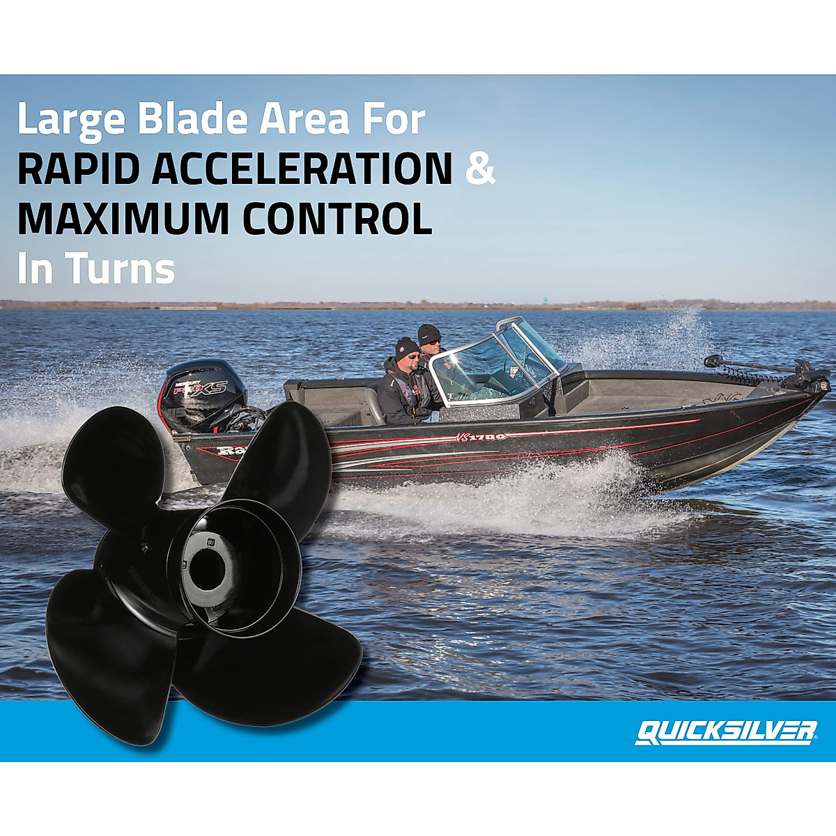 Quicksilver 8M8027511 Nemesis 4-Blade Aluminum Propeller - 10.6" diameter x 12" pitch, Right Hand Rotation, 40-60 HP Mercury, Black Finish