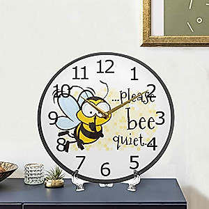 ALAZA Vintage Honey Bee Acrylic Painted Silent Non-Ticking Round Wall Clock, 12 Inch Battery Operated Quiet Bathroom Clock for Living Room Bedroom Kitchen Office Decor