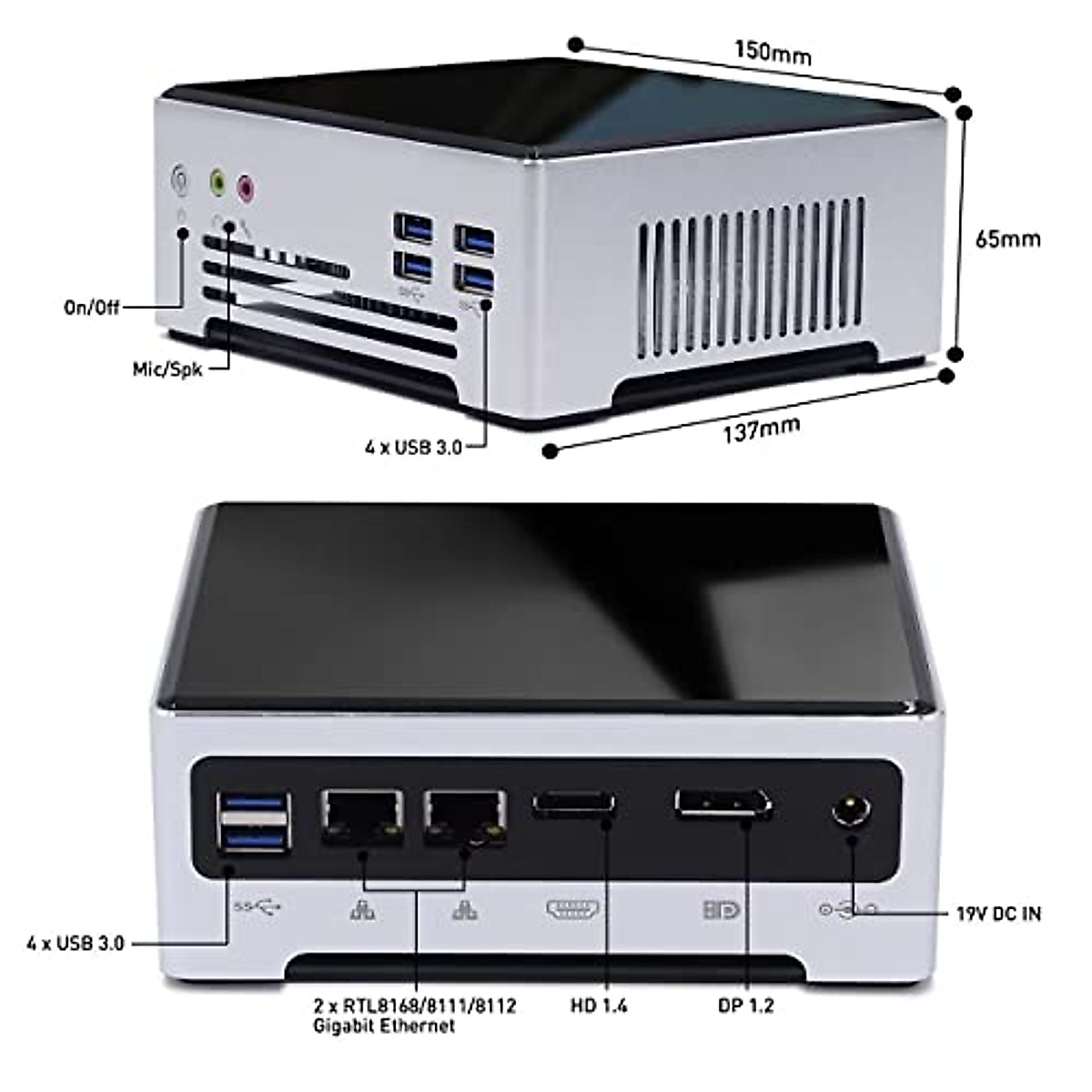 WEIDIAN Mini Desktop PC Quad Core i7 7820HK Windows 10 Mini Computer 16GB DDR4 512GB SSD Double Display 4K 60Hz Gigabit Ethernet HD DP M.2 Wi-Fi&BT4.2 Micro Desktop Small Computer