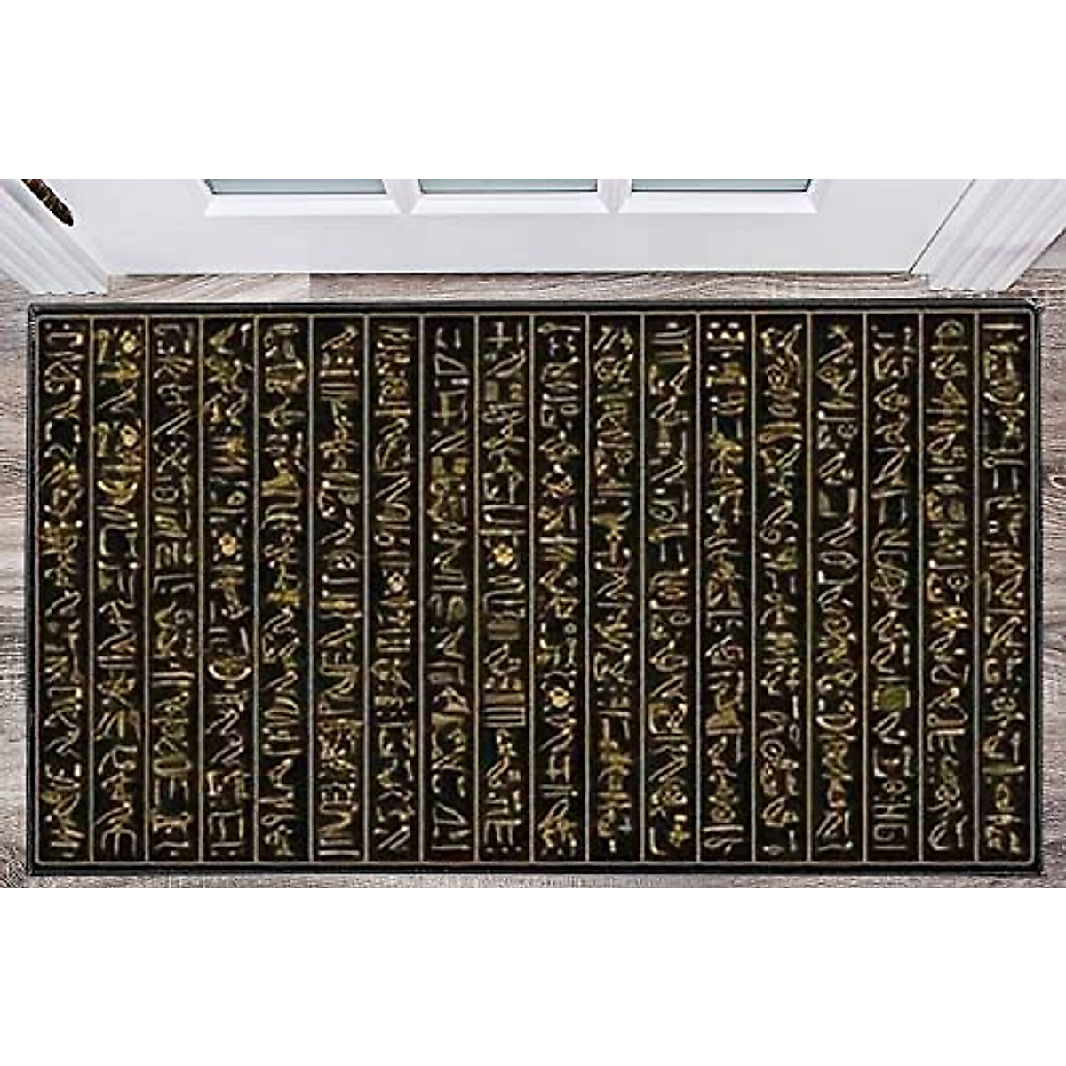 Modern 3D Home Area Rugs Ancient Golden Egyptian Hieroglyphs Alphabet Over Black Ancient Carpets Non-Slip Extra Size Yoga Mat Runner Rug for Living Room Bedroom Girls Playroom Home Decor