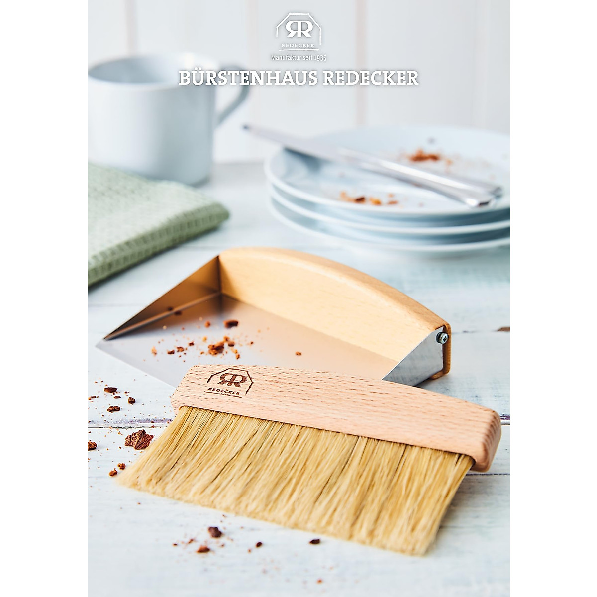 REDECKER Oiled Beechwood Table Sweeping Set, 6-1/4 x 4-1/4-Inches - Dust Pan Brush Set