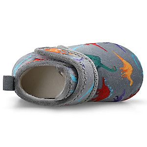 Scurtain Unisex Kids Toddler Slippers Socks Fleece Slippers for Boys Girls Baby Artificial Woolen Booties with Non-Slip Rubber Sole slippers for toddler kids slippers Grey/Dino 5.5-6 Toddler