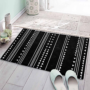 Bathroom Rugs Boho Style Geometry Stripe Triangle Pattern Black Indoor Doormat Bath Rugs Non Slip, Washable Cover Floor Rug Absorbent Carpets Floor Mat Home Decor for Kitchen (16x24)