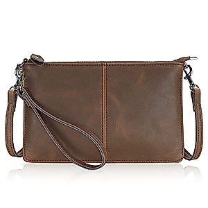 befen Vintage Brown Crazy Horse Leather Wristlet Clutch Wallet Purse Small Crossbody Bag for Women（Brown - Crazy Horse Leather）