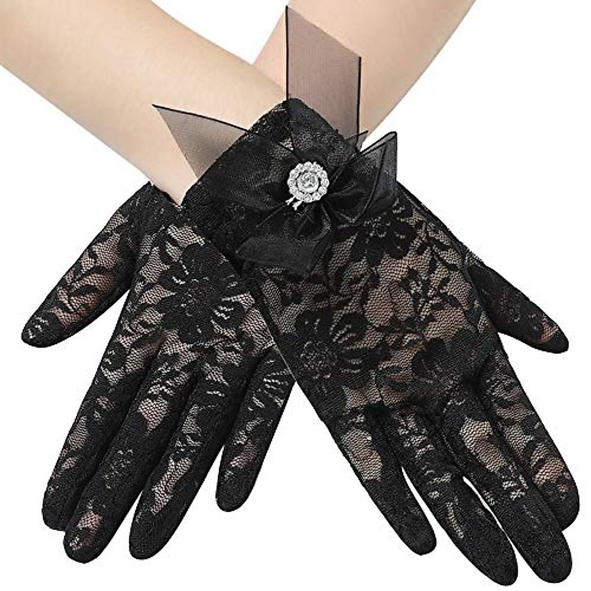 BABEYOND Floral Lace Gloves 1920s Flapper for Wedding Opera Party Lace Gloves Stretchy Adult Size