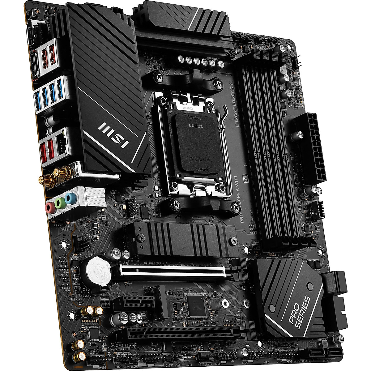 MSI PRO B650M-A WiFi ProSeries Motherboard (AMD Ryzen 9000/8000/7000 Series Processors, AM5, DDR5, PCIe 4.0, M.2, SATA 6Gb/s, USB 3.2 Gen 2, HDMI/DP, Wi-Fi 6E, Bluetooth 5.3, 2.5Gbps LAN, mATX)
