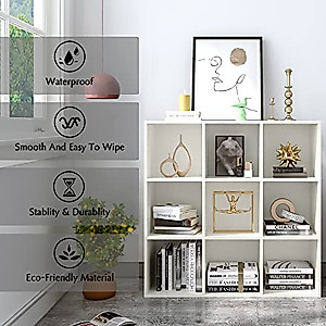 OSCHF 9-Cube Storage Shelf Bookcase - Wooden 3-Tier Floor Standing Open Bookshelf for Home and Office, Display Cabinet, Warm White