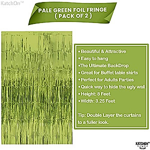 KatchOn, Sage Green Foil Fringe Curtain - XtraLarge 6.4x8 Feet Pack of 2, Green Backdrop | Light Green Foil Fringe Curtain, Green Birthday Decorations | Frog Birthday Decorations | Lime Green Backdrop