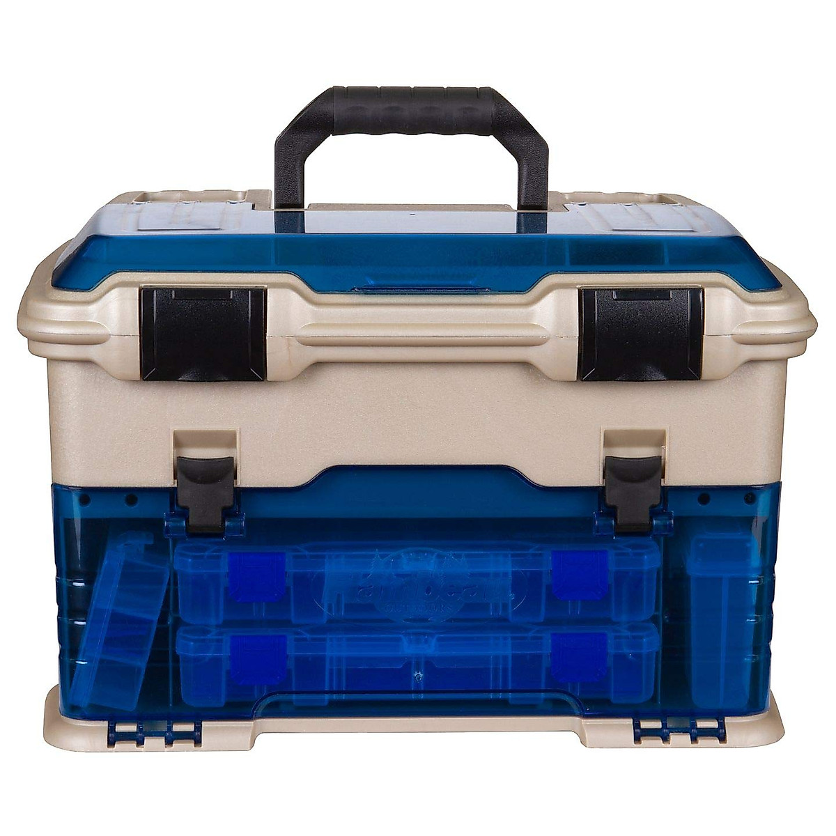 Flambeau Outdoors T5P Pro Multiloader Tackle Box, Fishing Organizer with Tuff Tainer Boxes, Zerust Anti-Corrosion Technology - Clear Blue/Gold