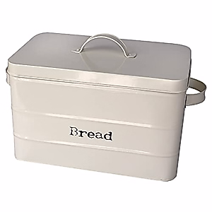 Home Basics Tin Canister Collection, 13-Liter Bread Box with Cover, Kitchen Food Storage Organization, Ivory