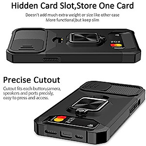 Nvollnoe for iPhone 13 Pro Max Case with Sliding Camera Cover and Card Holder Heavy Duty Protective iPhone 13 Pro Max Case with Ring Magnetic Kickstand Phone Case for iPhone 13 Pro Max(Black)