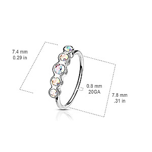 Pierced Owl 20GA Stainless Steel Bezel Set CZ Crystal Bendable Hoop Nose Ring (Silver Tone/Aurora Borealis)