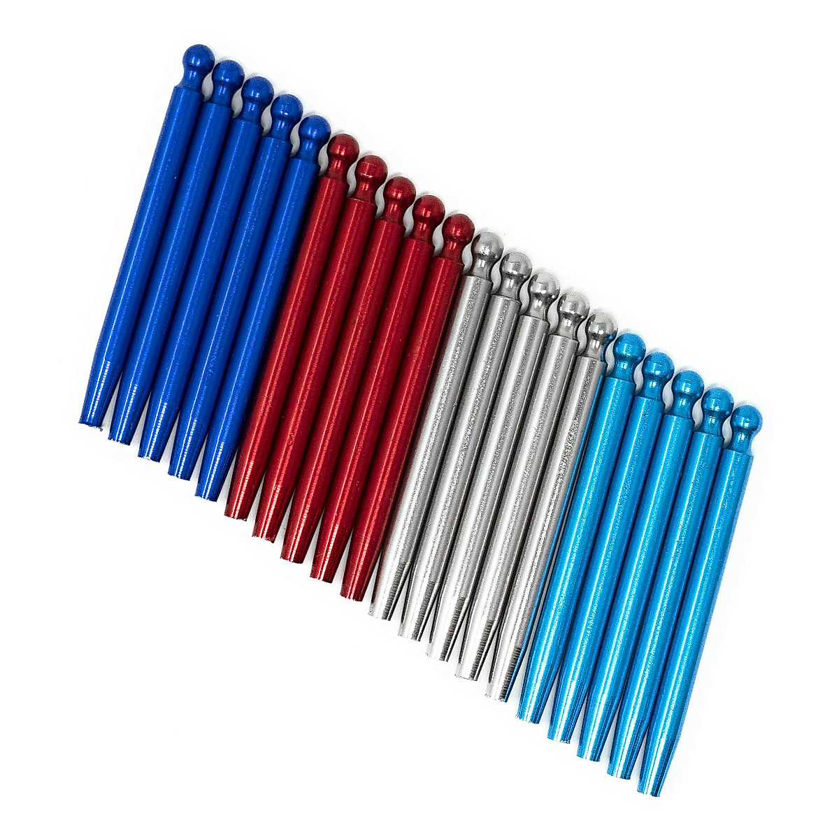AirstreamIT Aluminum Cribbage Board Pegs - 5 Red, 5 Blue, 5 Silver, and 5 Turquoise - Standard 1/8 Inch Holes